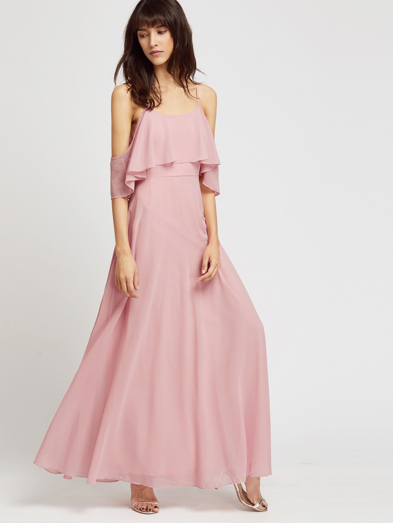 Pink Florence Cold-shoulder Maxi Dress