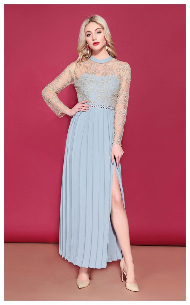 Pastel Blue Pleated Dress