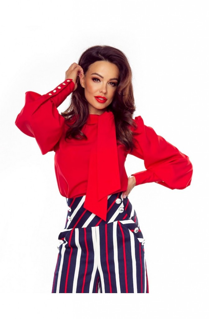 Vibrant Red Ribbon Bow Blouse