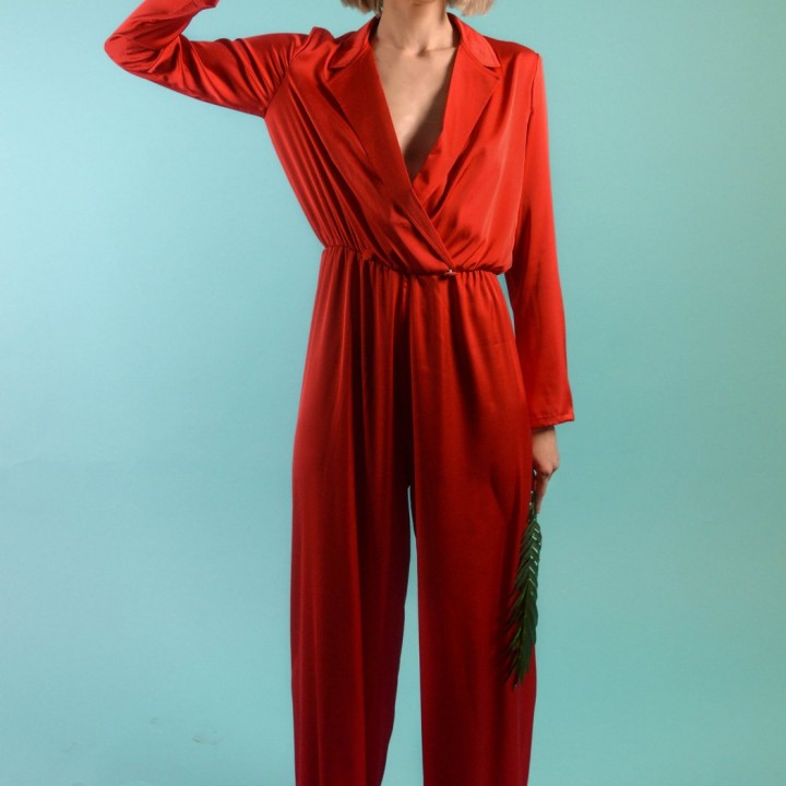 Red Satin Jumpsuit
